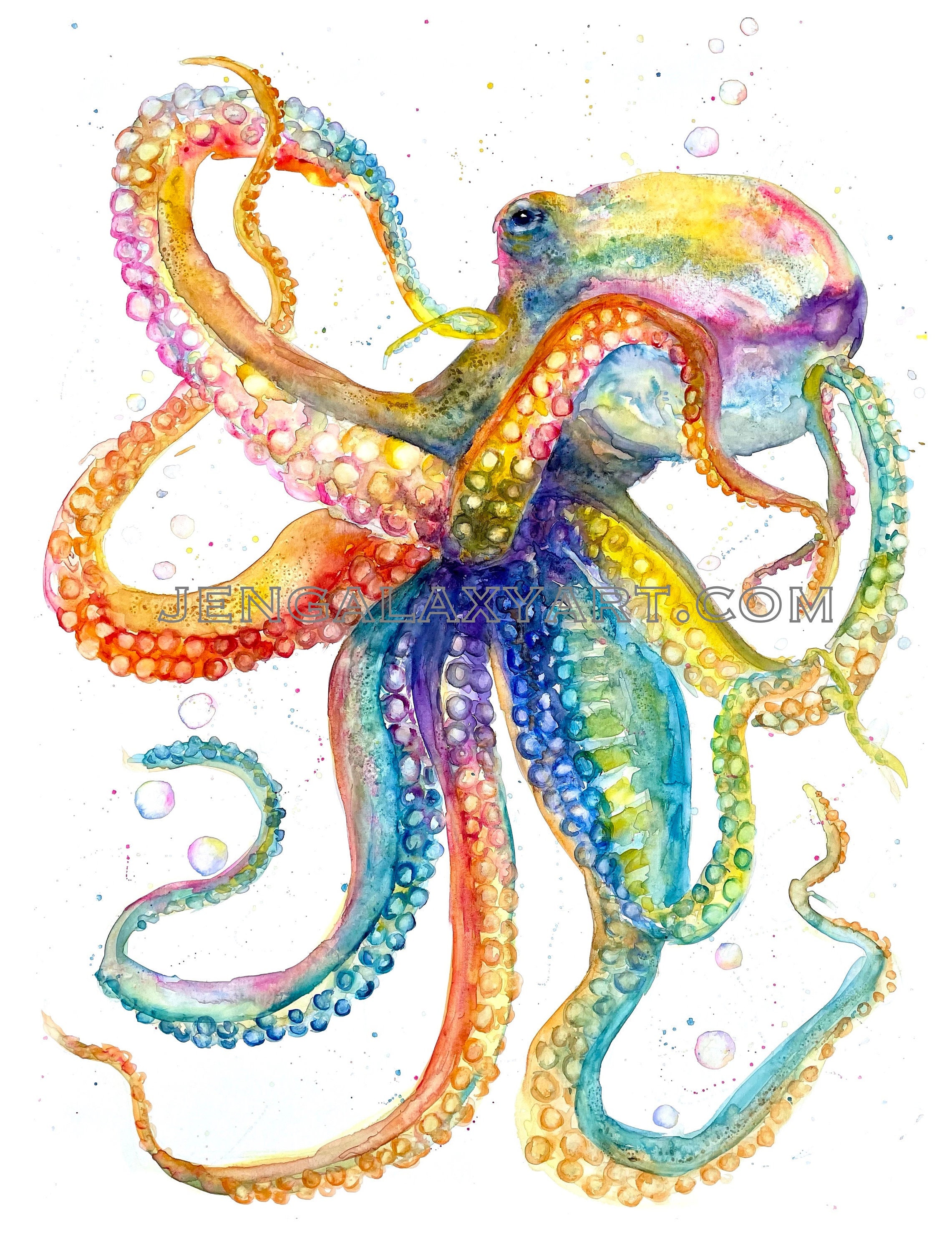Octopus Art Rainbow Watercolor Print Children's Room - Etsy
