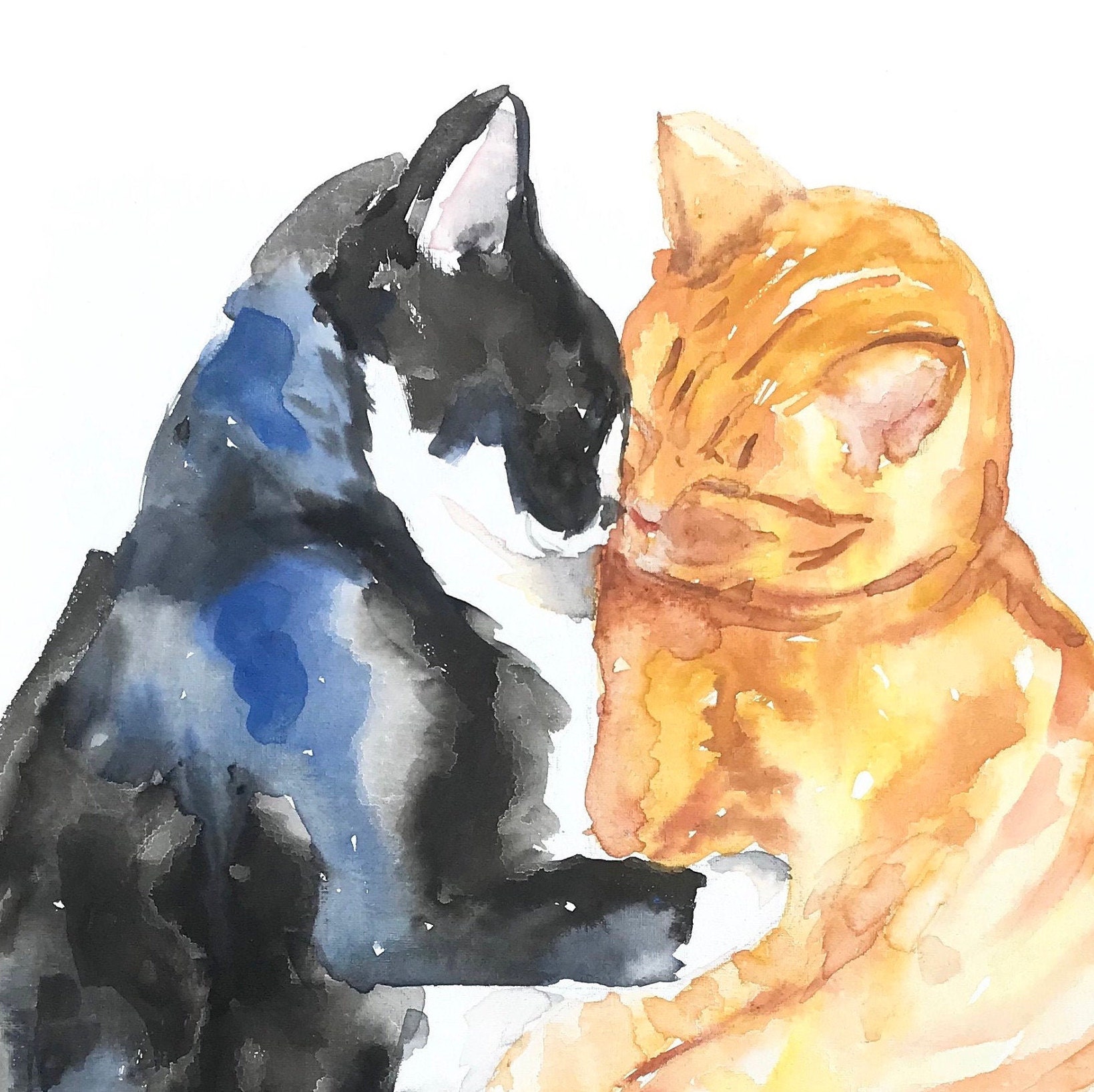 Tuxedo and Tabby Love Cats Artwork Watercolor Print Cats - Etsy