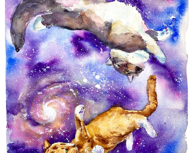 Galaxy Cat Galactic Cat Artwork Watercolor Print Watercolor - Etsy