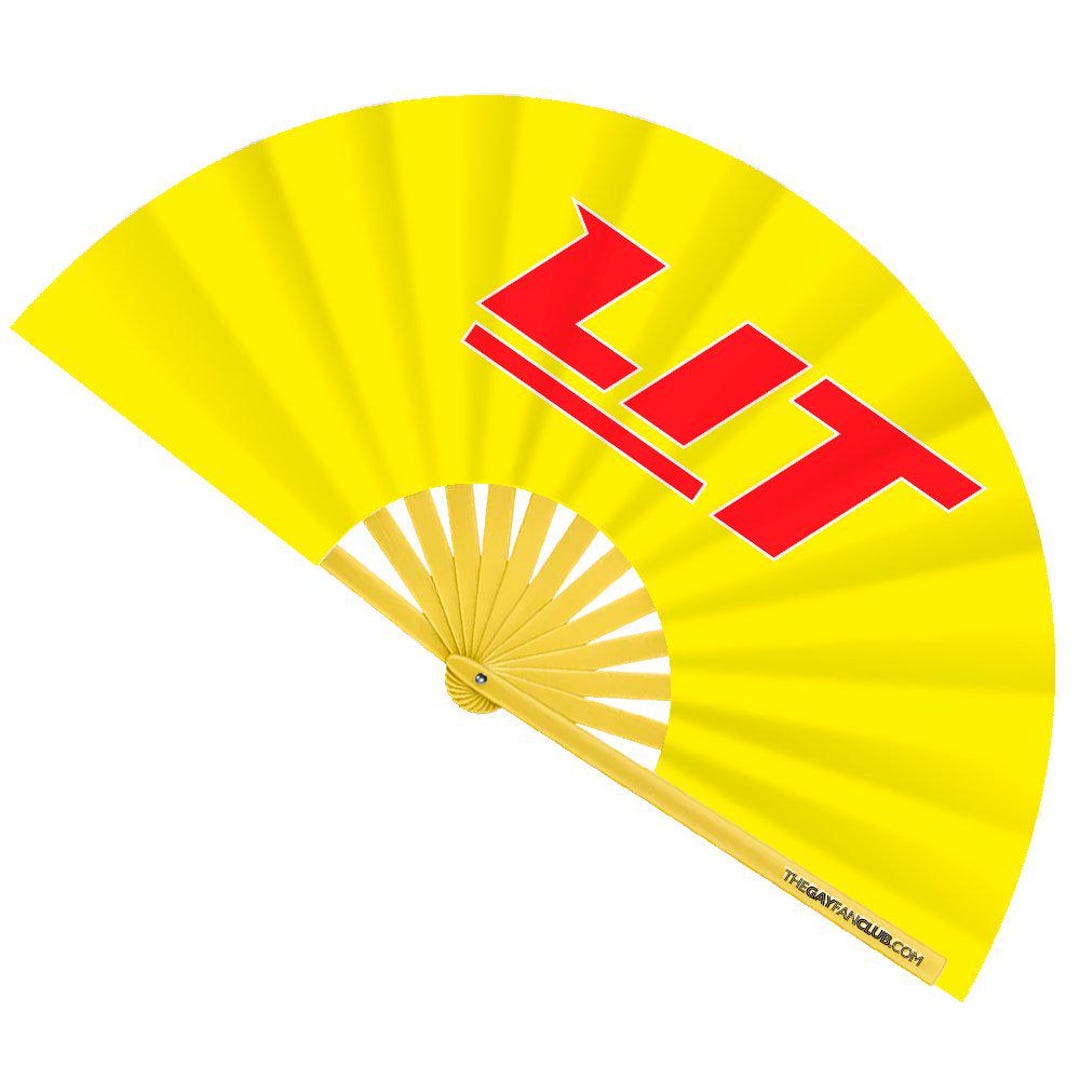 LIT Fan (yellow) | Bold Bamboo Folding Hand Fan, Rave & Circuit Party ...