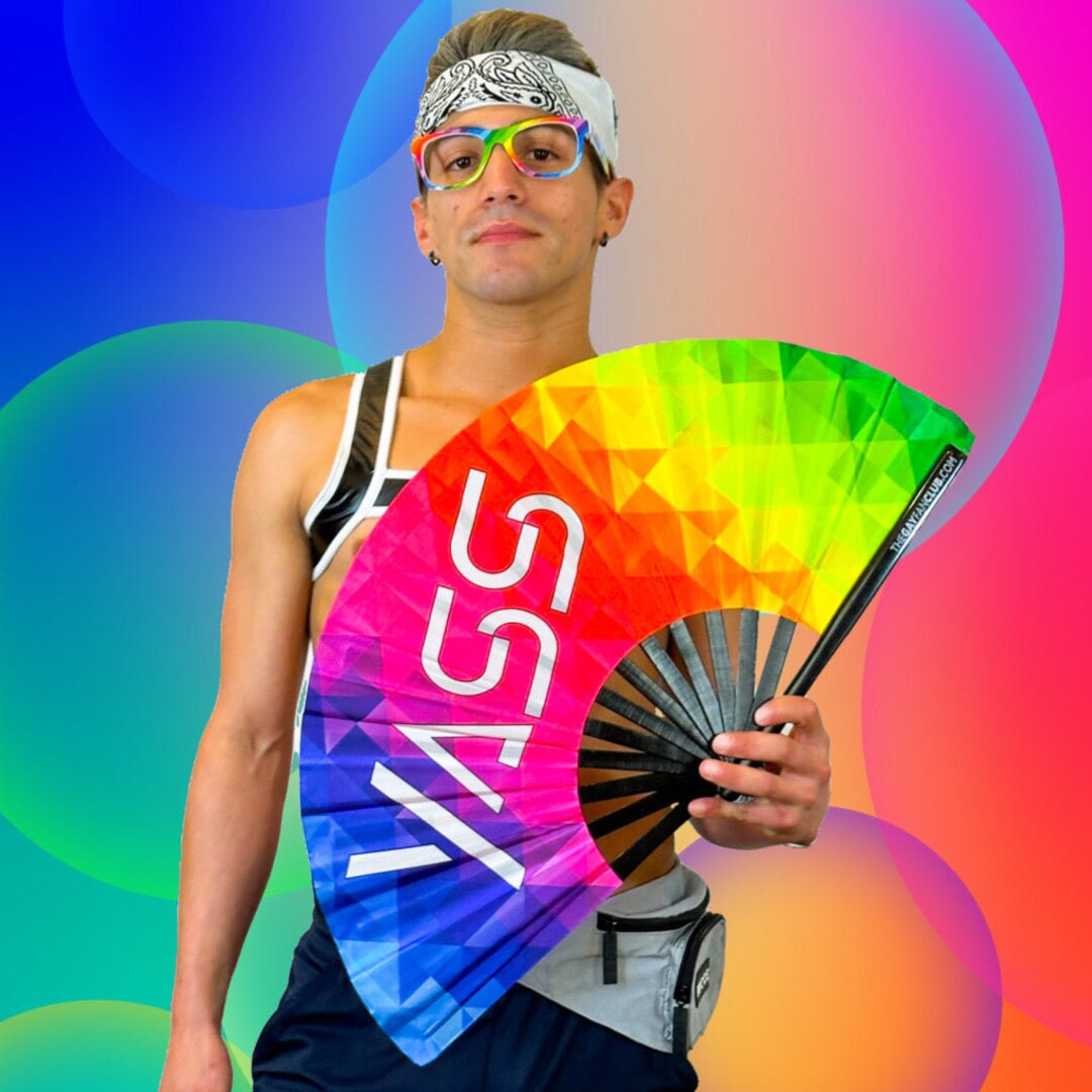 Yass Fan UV Uv-reactive Rainbow Hand Fan for Raves at the Gay Fan Club ...
