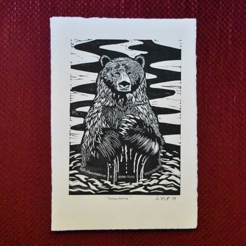 Bear Art Print Silk Screen Printed Cute Bear With Sunflowers - Etsy