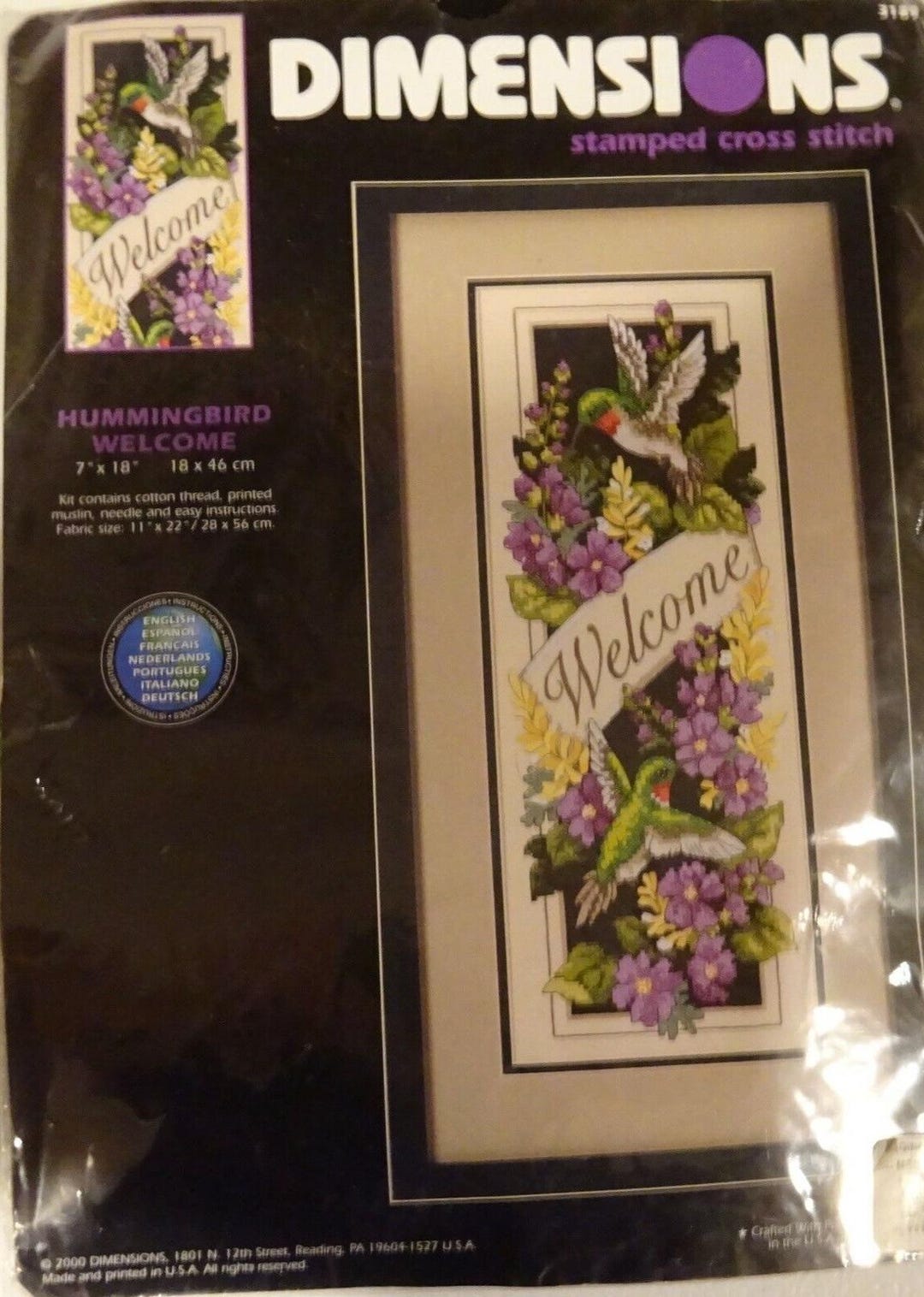 Dimensions Hummingbird Welcome Stamped Cross Stitch Kit Sealed Package ...