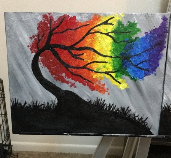 Rainbow Tree Acrylic Painting - Etsy