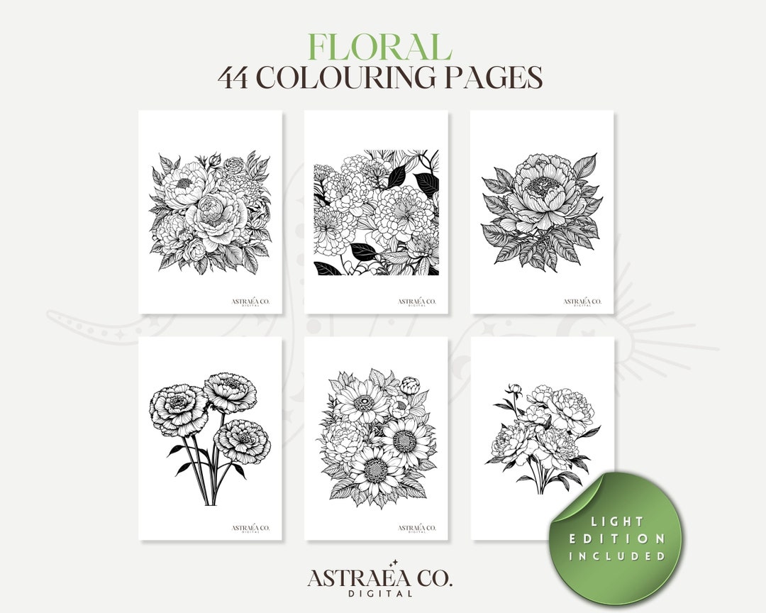 44 Floral Colouring Collection, Printable Coloring Book Pages for ...