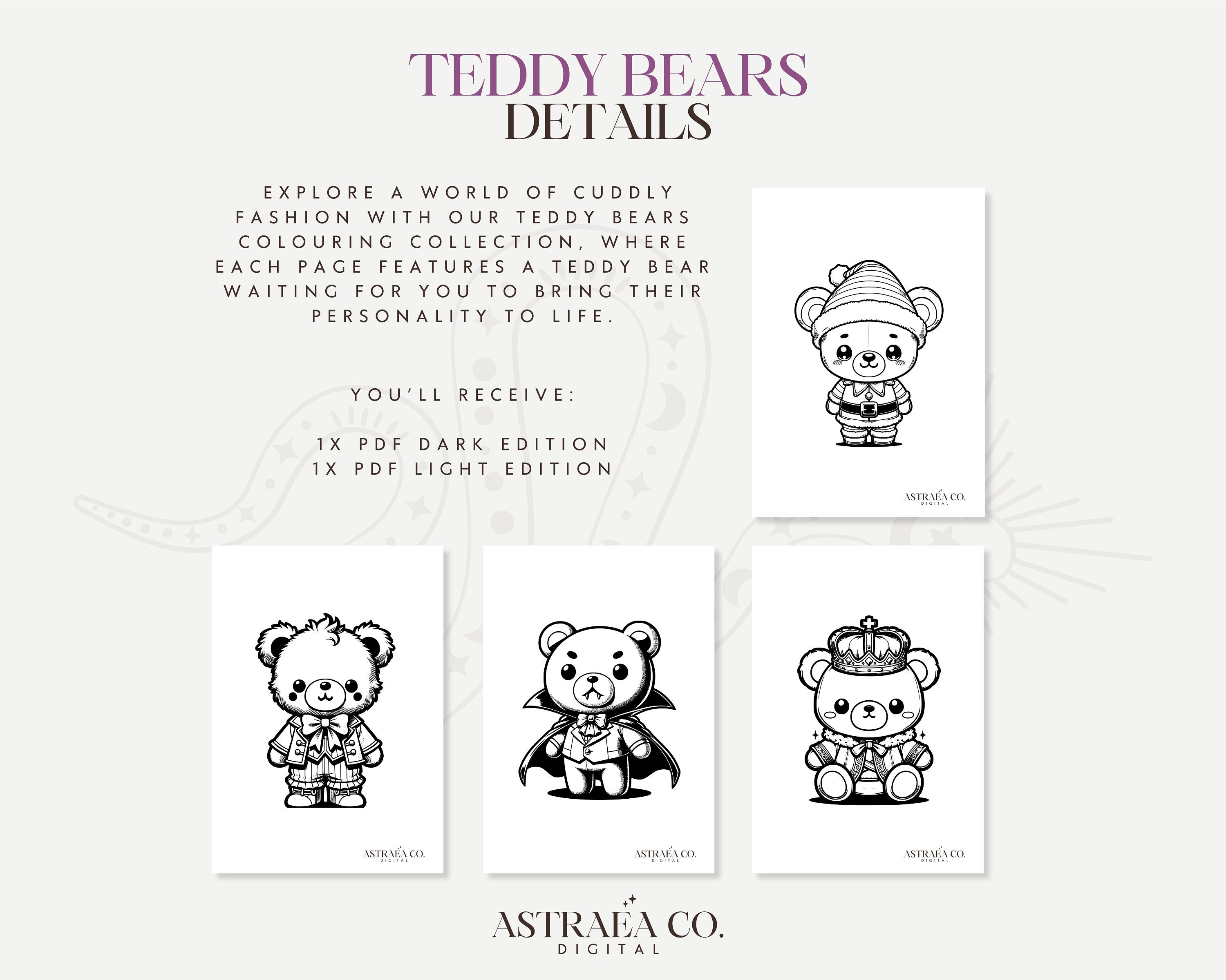 44 Teddy Bears Colouring Collection, Printable Coloring Book Pages for ...