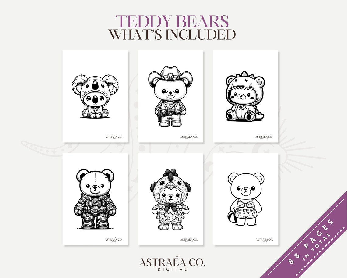 44 Teddy Bears Colouring Collection, Printable Coloring Book Pages for ...