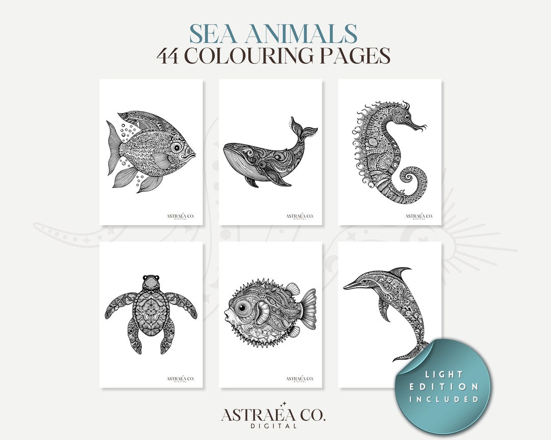 44 Sea Animals Colouring Collection, Printable Coloring Book Pages for ...