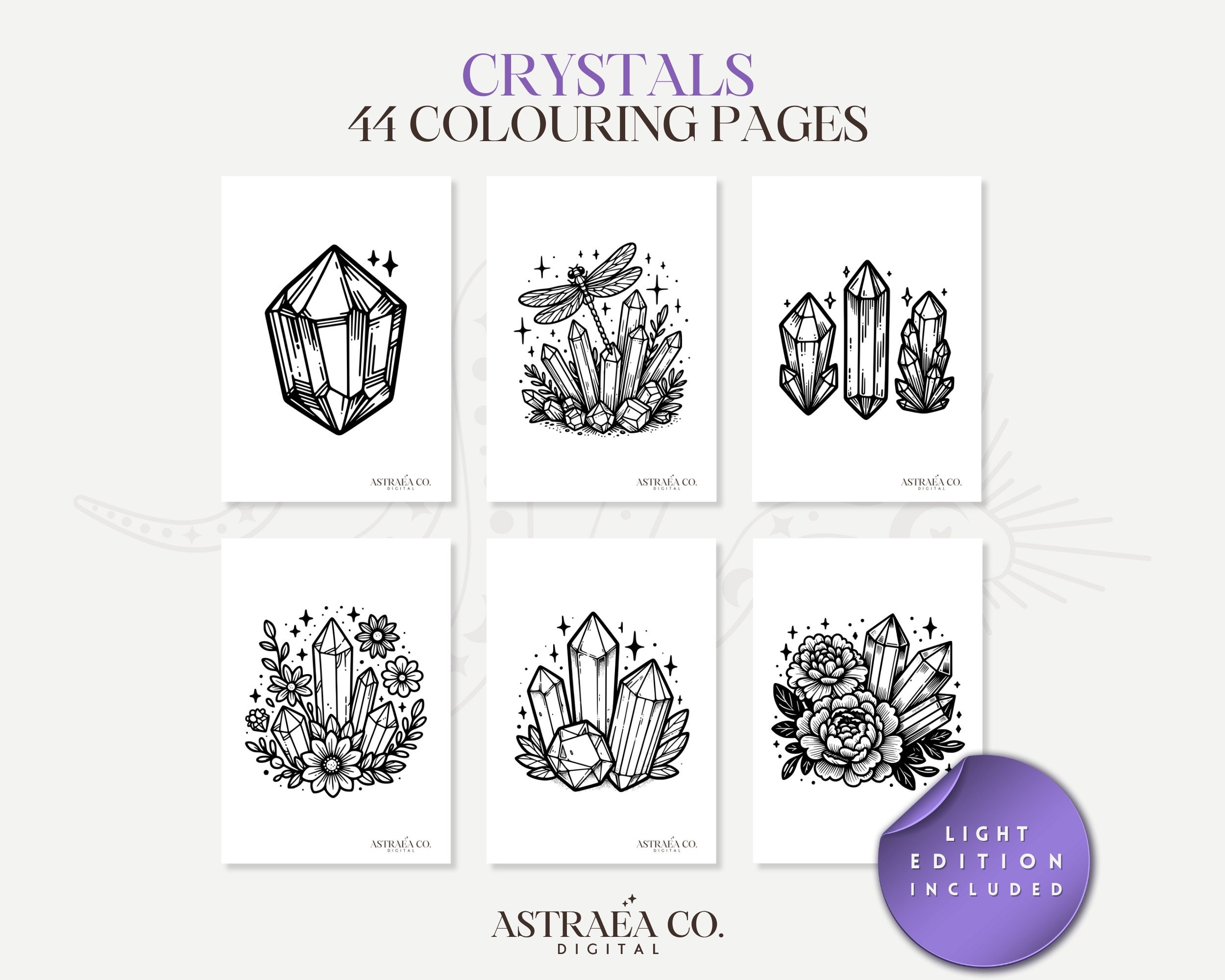 44 Crystals Colouring Collection, Printable Coloring Book Pages for ...