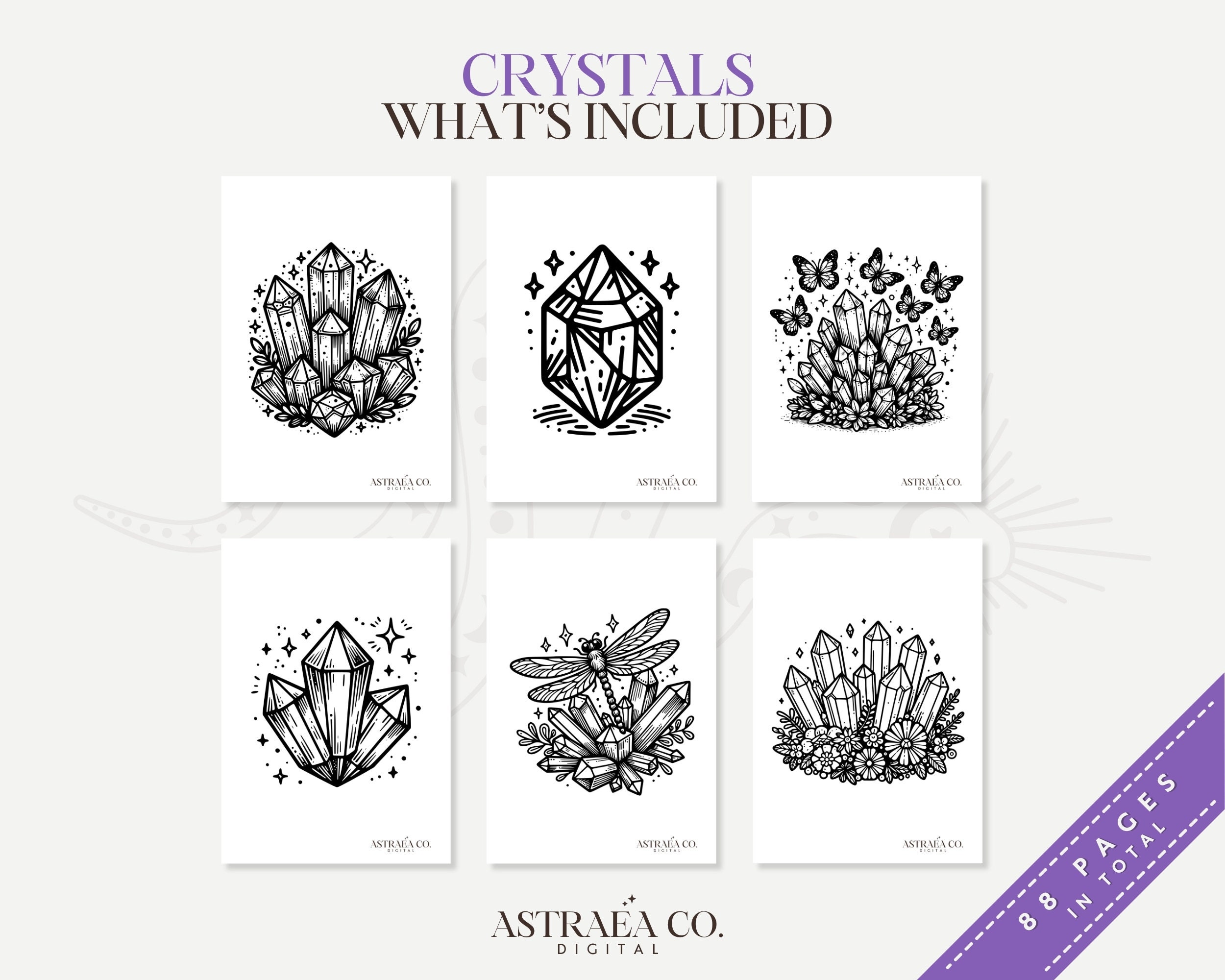 44 Crystals Colouring Collection, Printable Coloring Book Pages for ...