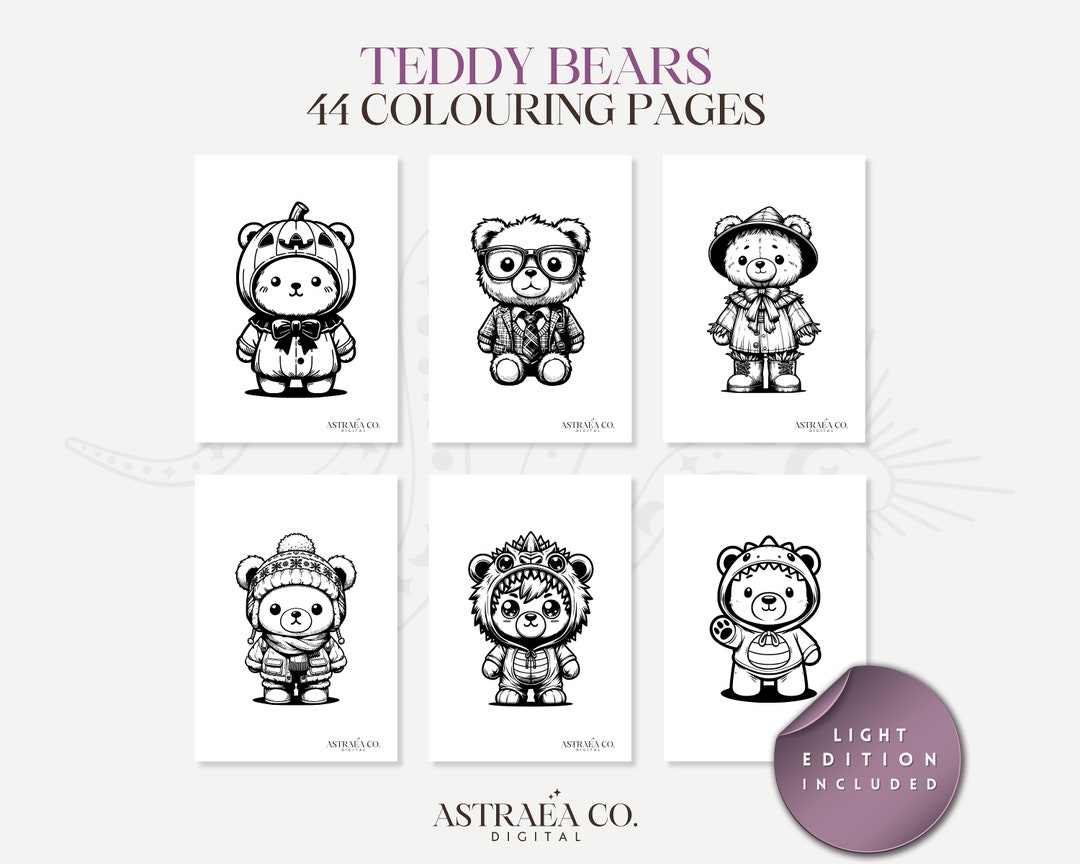 44 Teddy Bears Colouring Collection, Printable Coloring Book Pages for ...