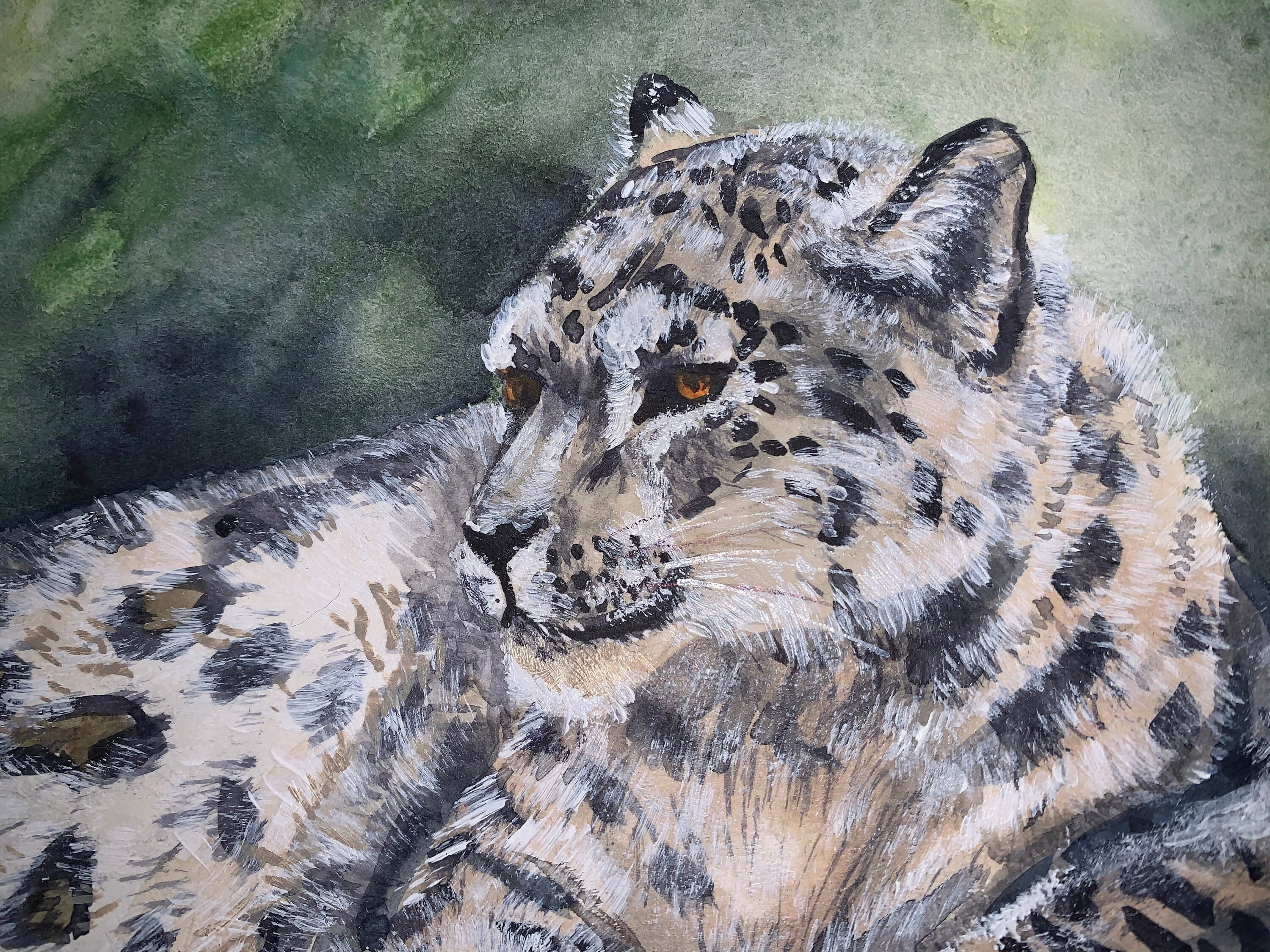 Snow Leopard Painting Watercolor Original Art Animal Portrait | Etsy