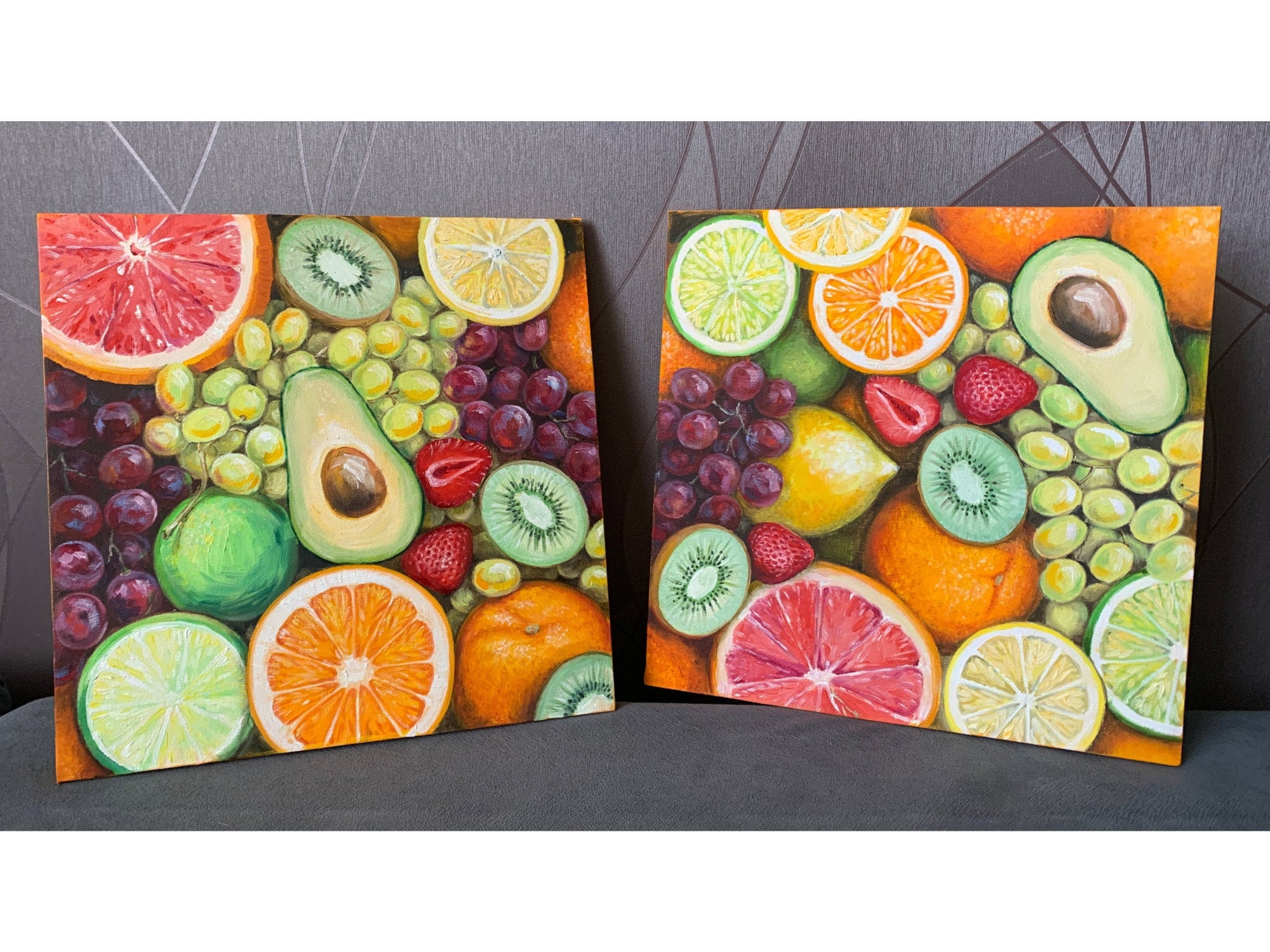 Fruits Painting Original Art Oil on Canvas Set of 2 Berries | Etsy