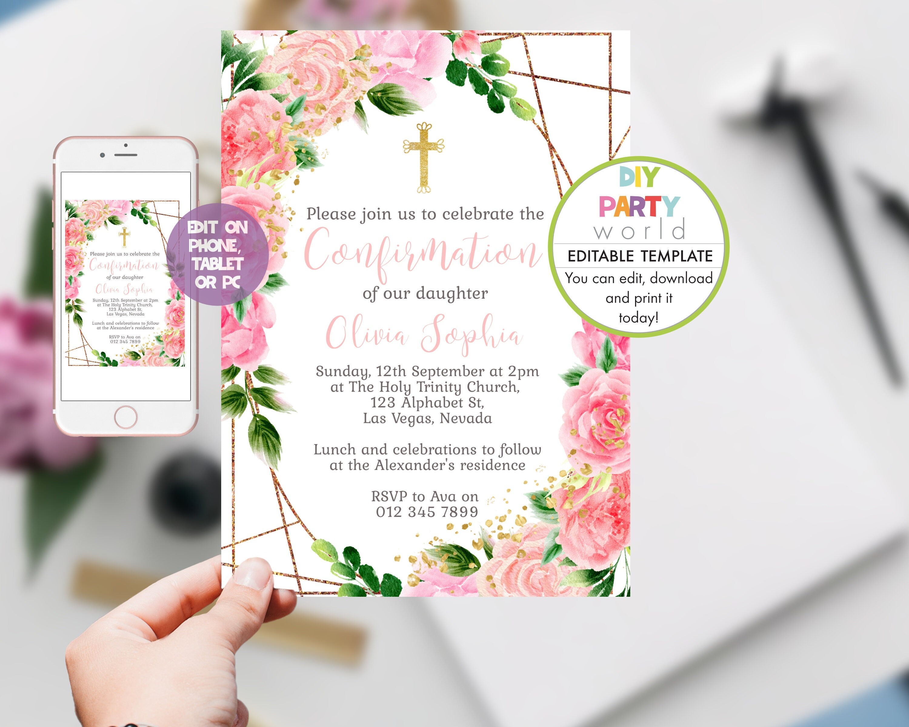 Editable Girl's Confirmation Invitation Confirmation - Etsy