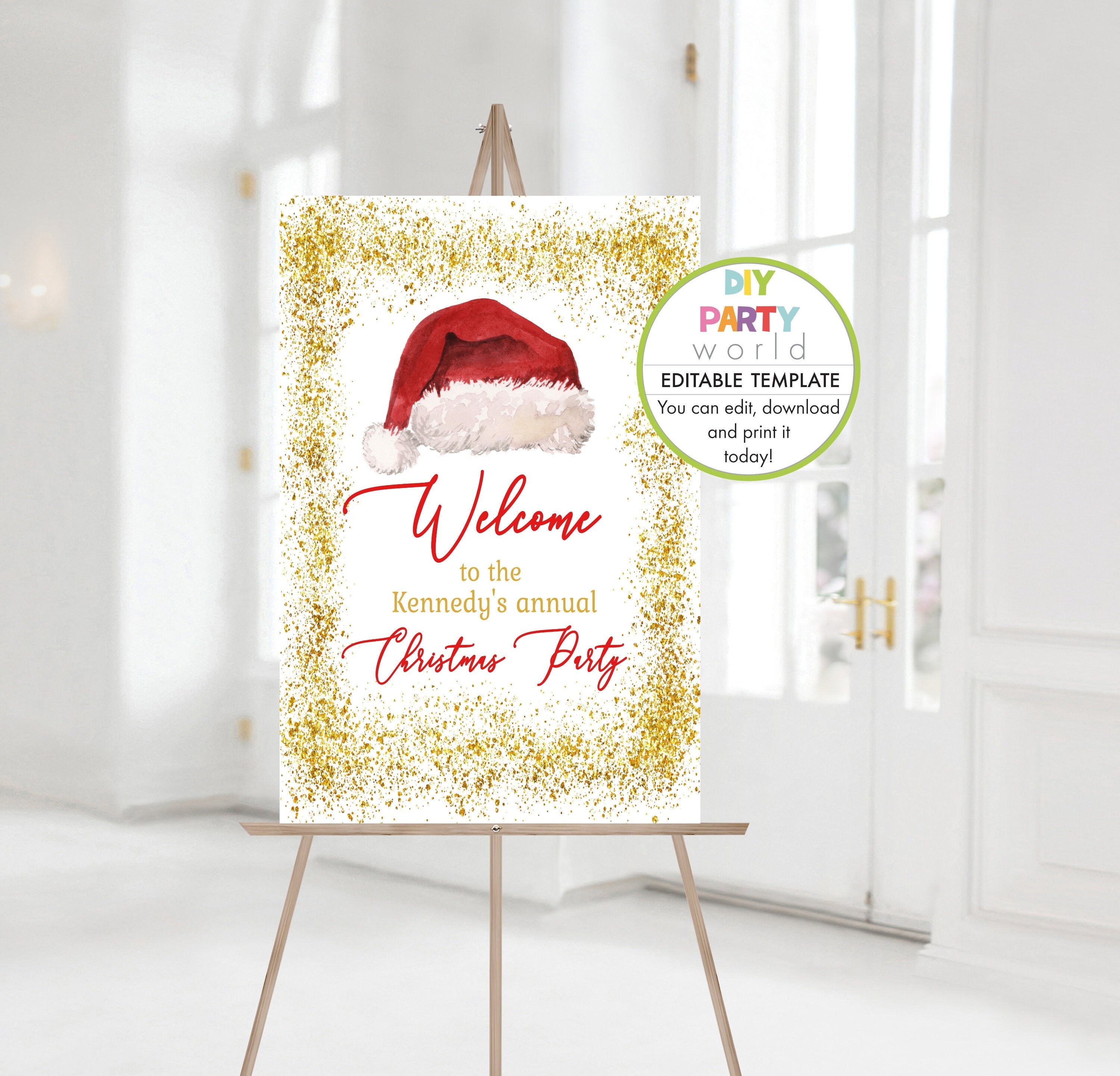 Christmas Welcome Sign, Christmas Party Welcome Sign, Editable Template ...