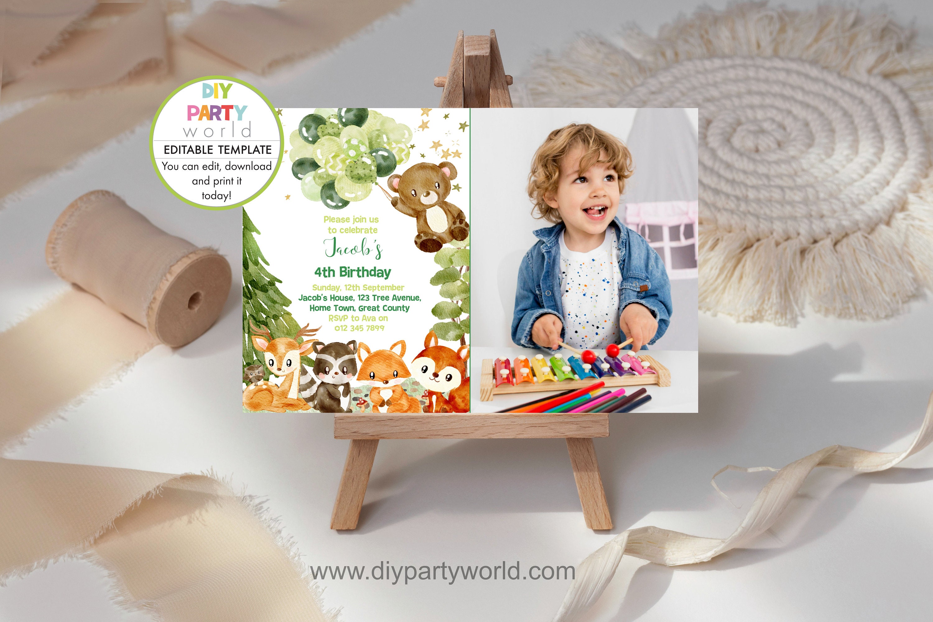 Editable Woodland Animals Birthday Photo Invitation Printable - Etsy ...