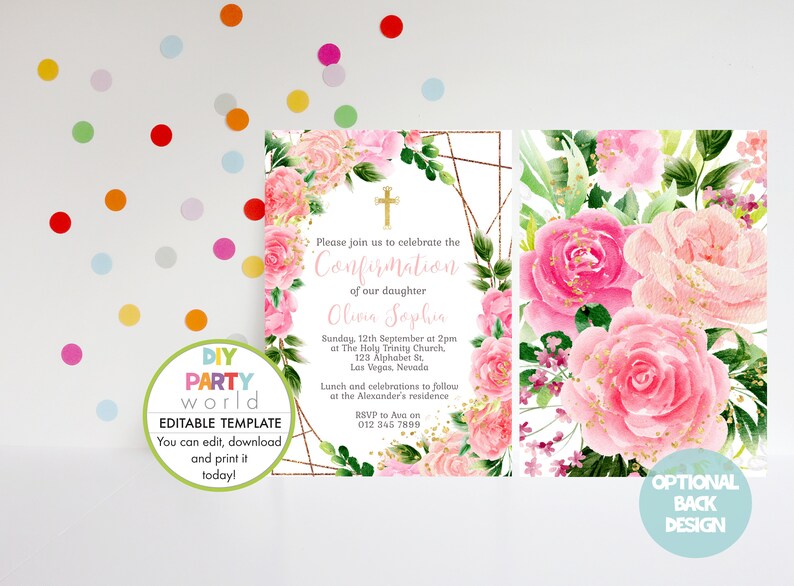 Editable Girl's Confirmation Invitation Confirmation - Etsy