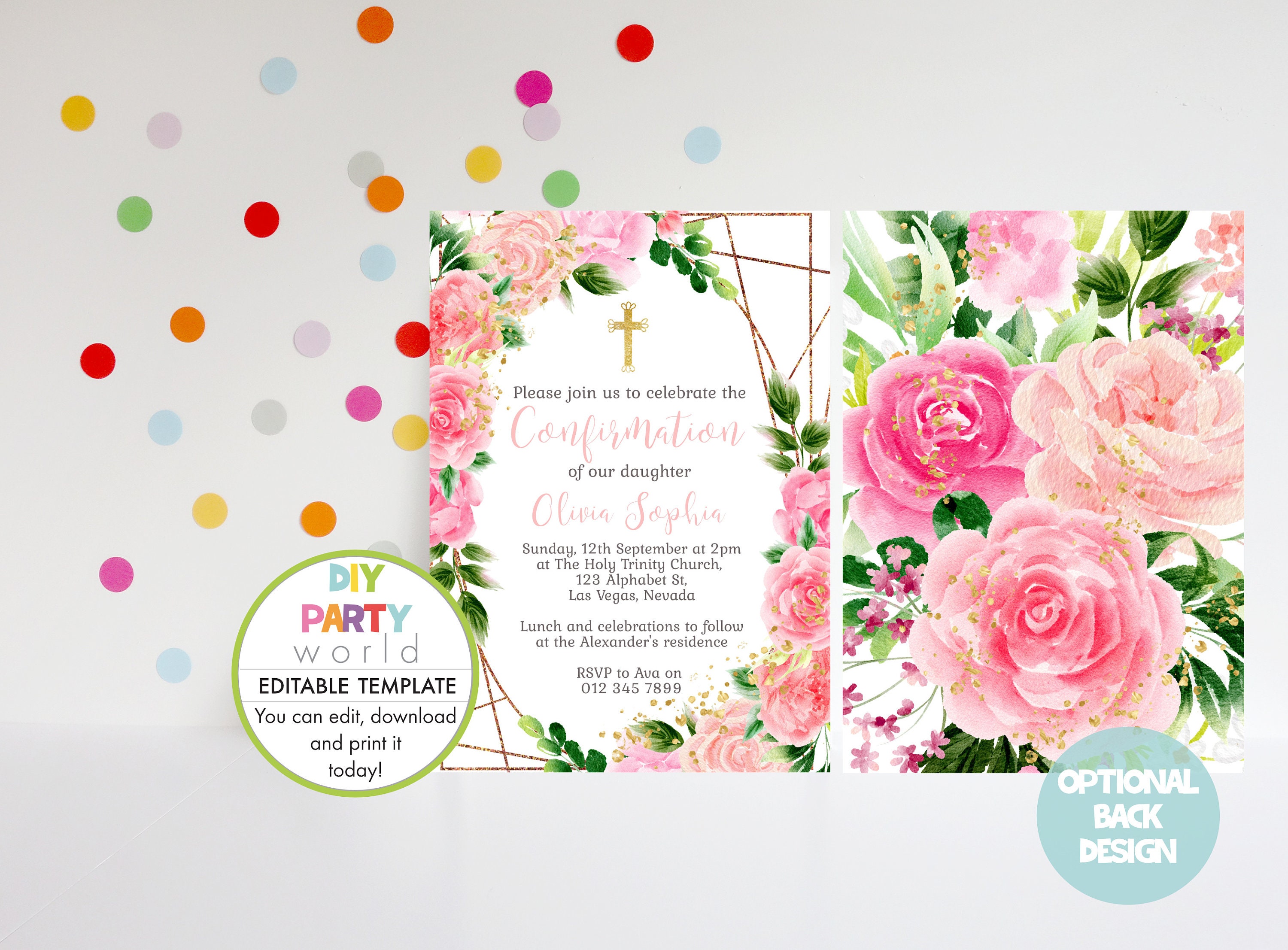Editable Girl's Confirmation Invitation Confirmation - Etsy