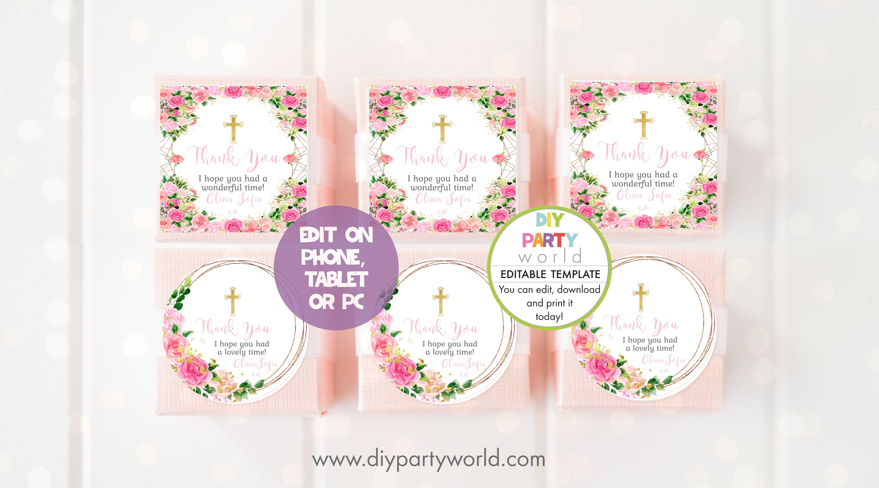 Paper & Party Supplies Editable Pink Floral BannerTemplate Editable 1st ...