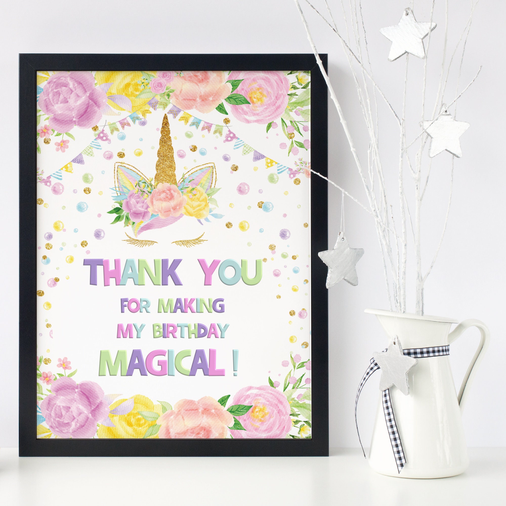 Unicorn Thank You Table Sign Floral Unicorn Birthday Party Thank You ...