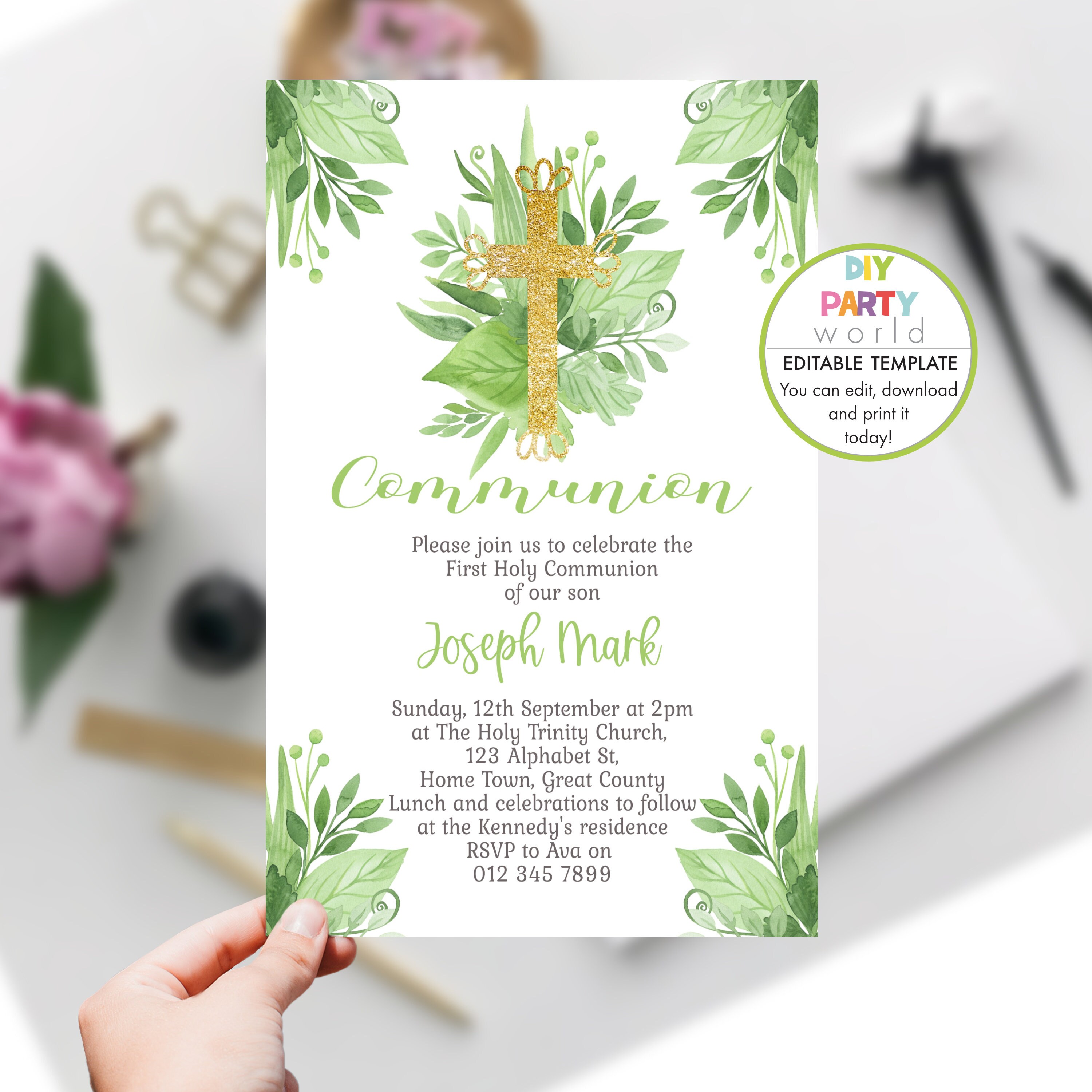 Editable Communion Invitation, First Holy Communion, Printable Invite ...