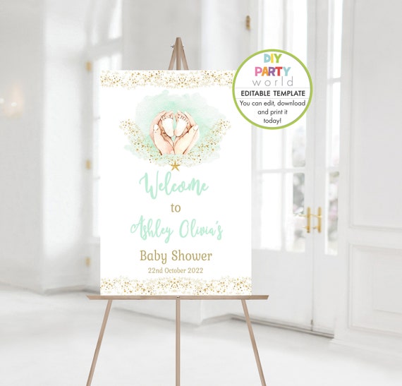 Editable Baby Shower Welcome Sign DIY Template Baby Feet - Etsy