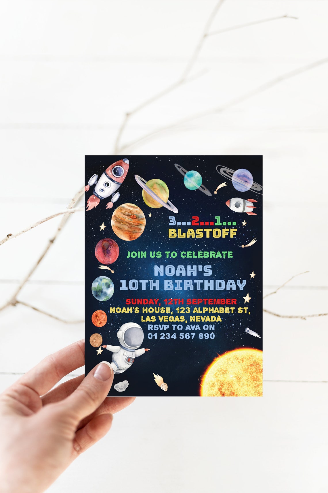 Editable Planets Birthday Invitation Printable Space Theme Party Invite ...