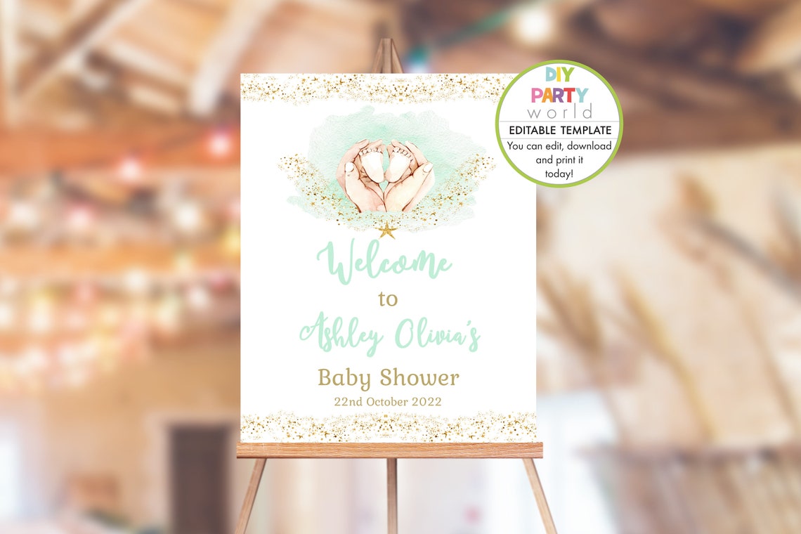Editable Baby Shower Welcome Sign DIY Template Baby Feet - Etsy