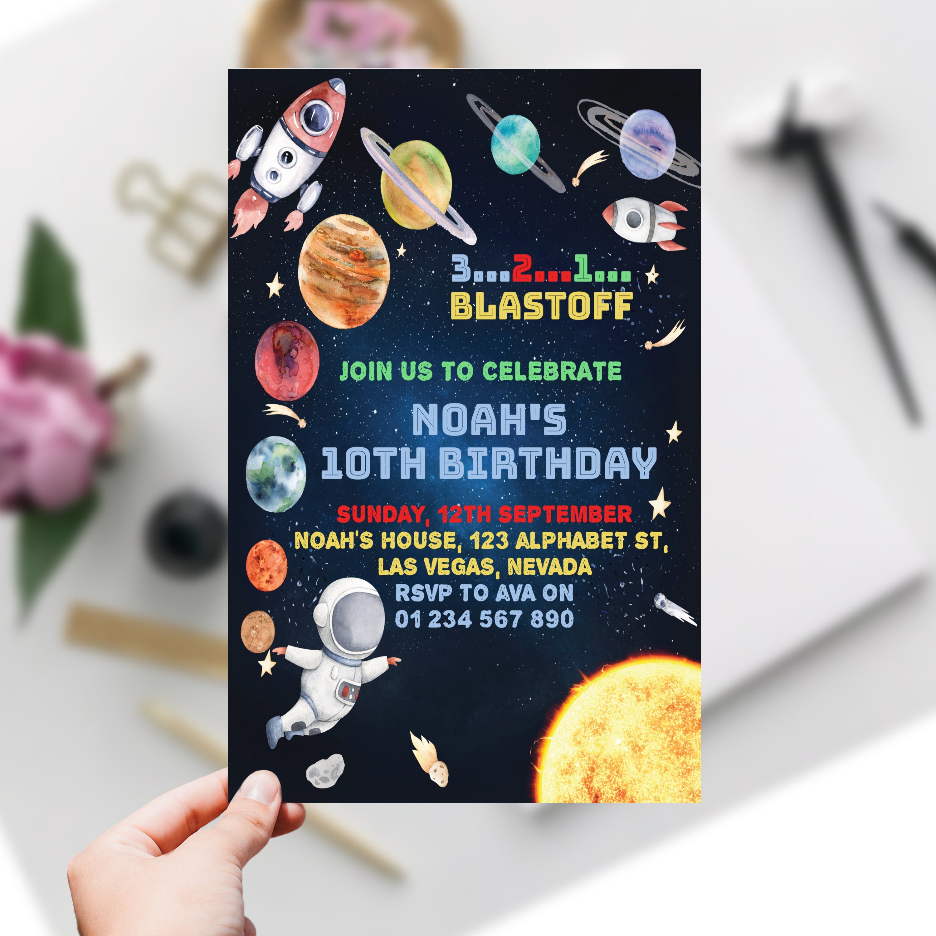 Editable Planets Birthday Invitation Printable Space Theme Party Invite ...