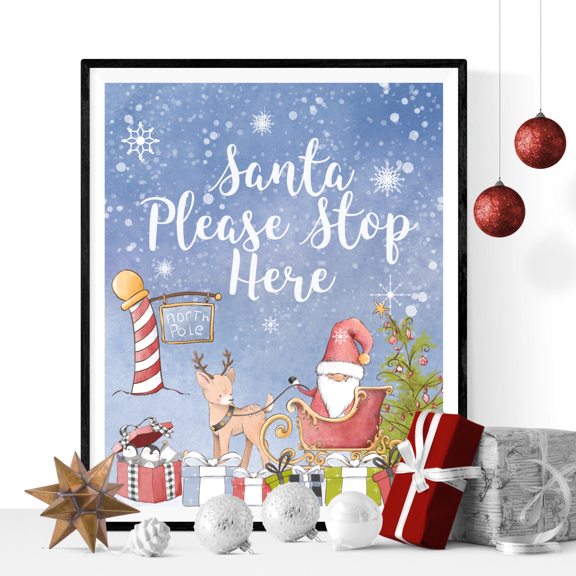Printable Santa Please Stop Here Sign Kids Christmas - Etsy