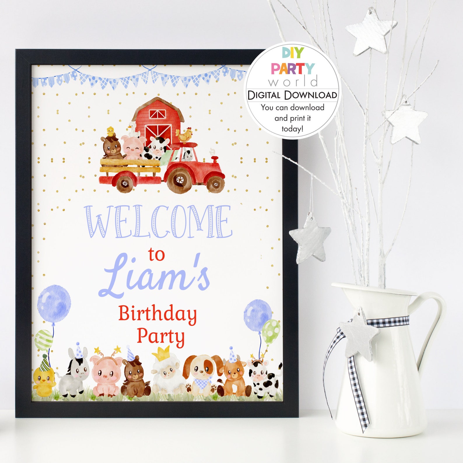 Editable Farm Animals Welcome Sign, Blue Farm Welcome Sign, Printable ...