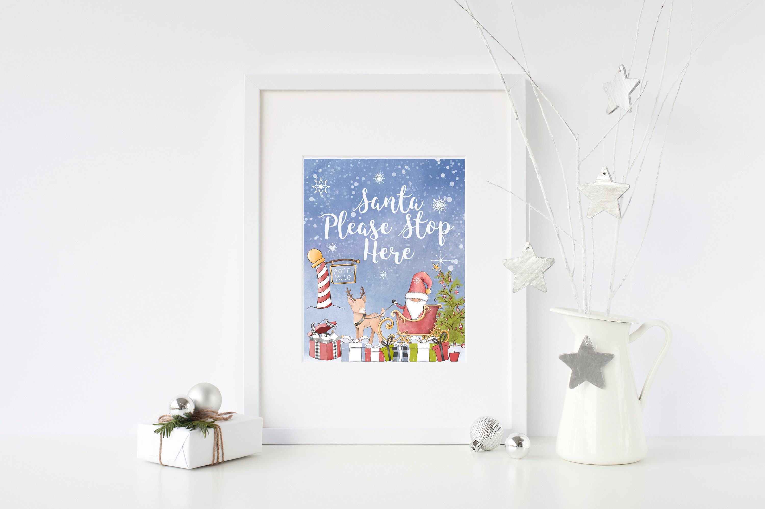 Printable Santa Please Stop Here Sign Kids Christmas - Etsy