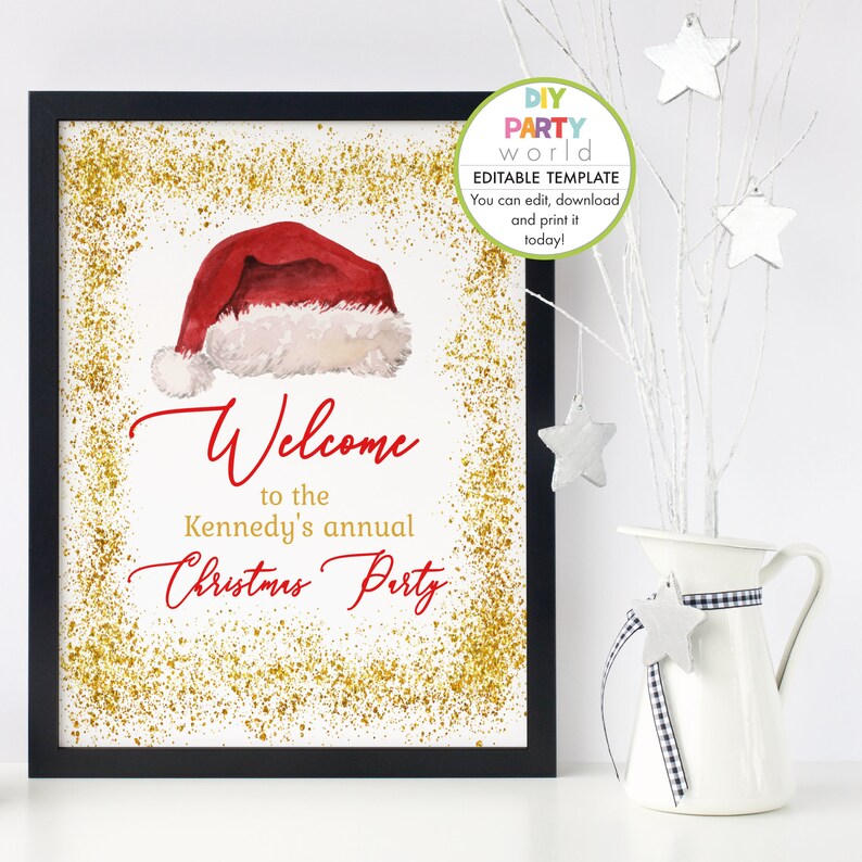 Christmas Welcome Sign, Christmas Party Welcome Sign, Editable Template ...