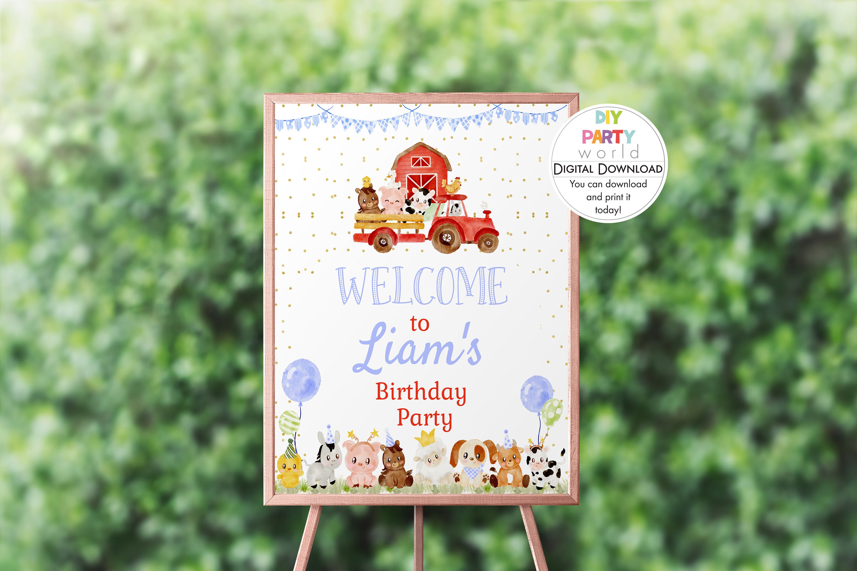 Editable Farm Animals Welcome Sign, Blue Farm Welcome Sign, Printable ...