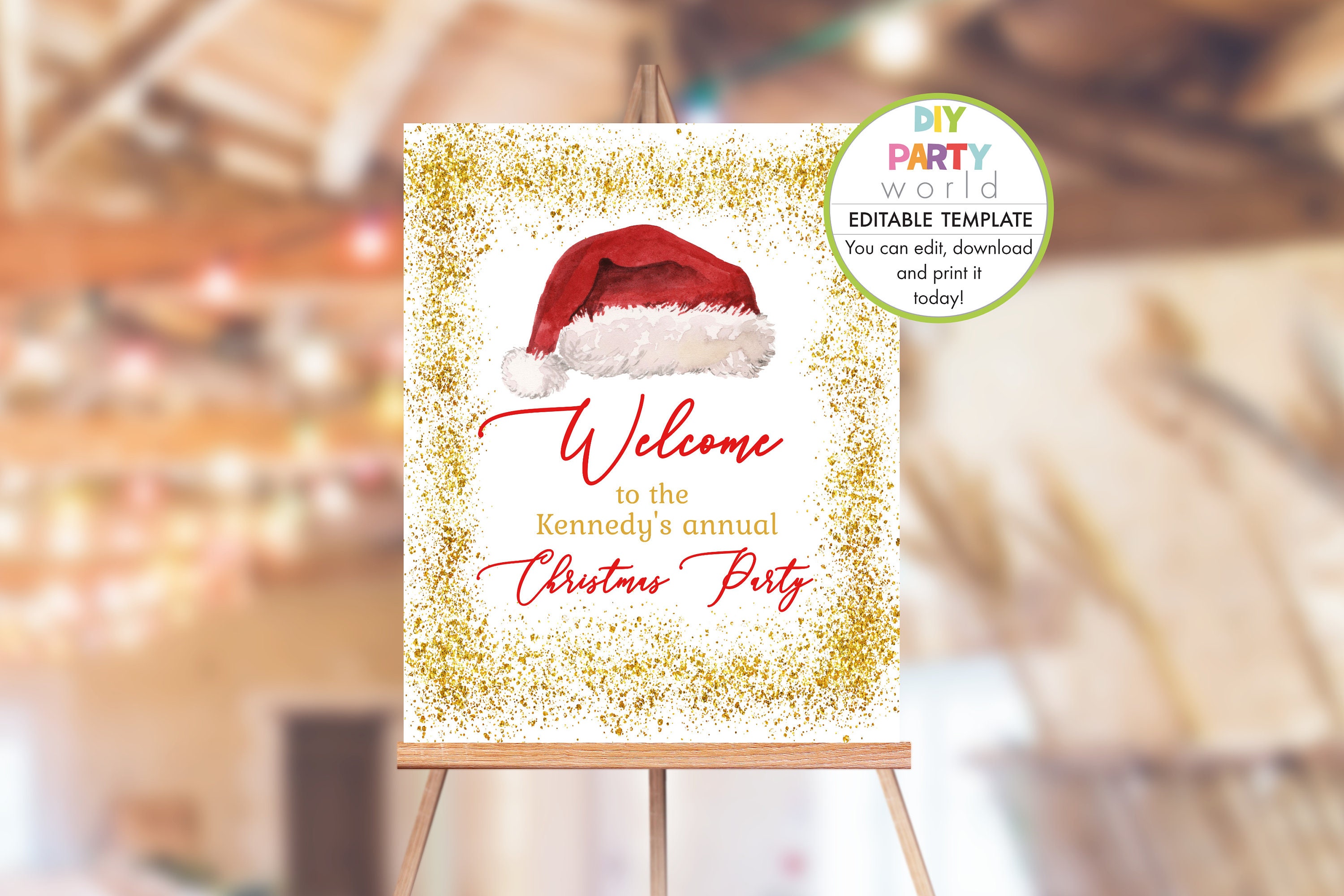 Christmas Welcome Sign, Christmas Party Welcome Sign, Editable Template ...