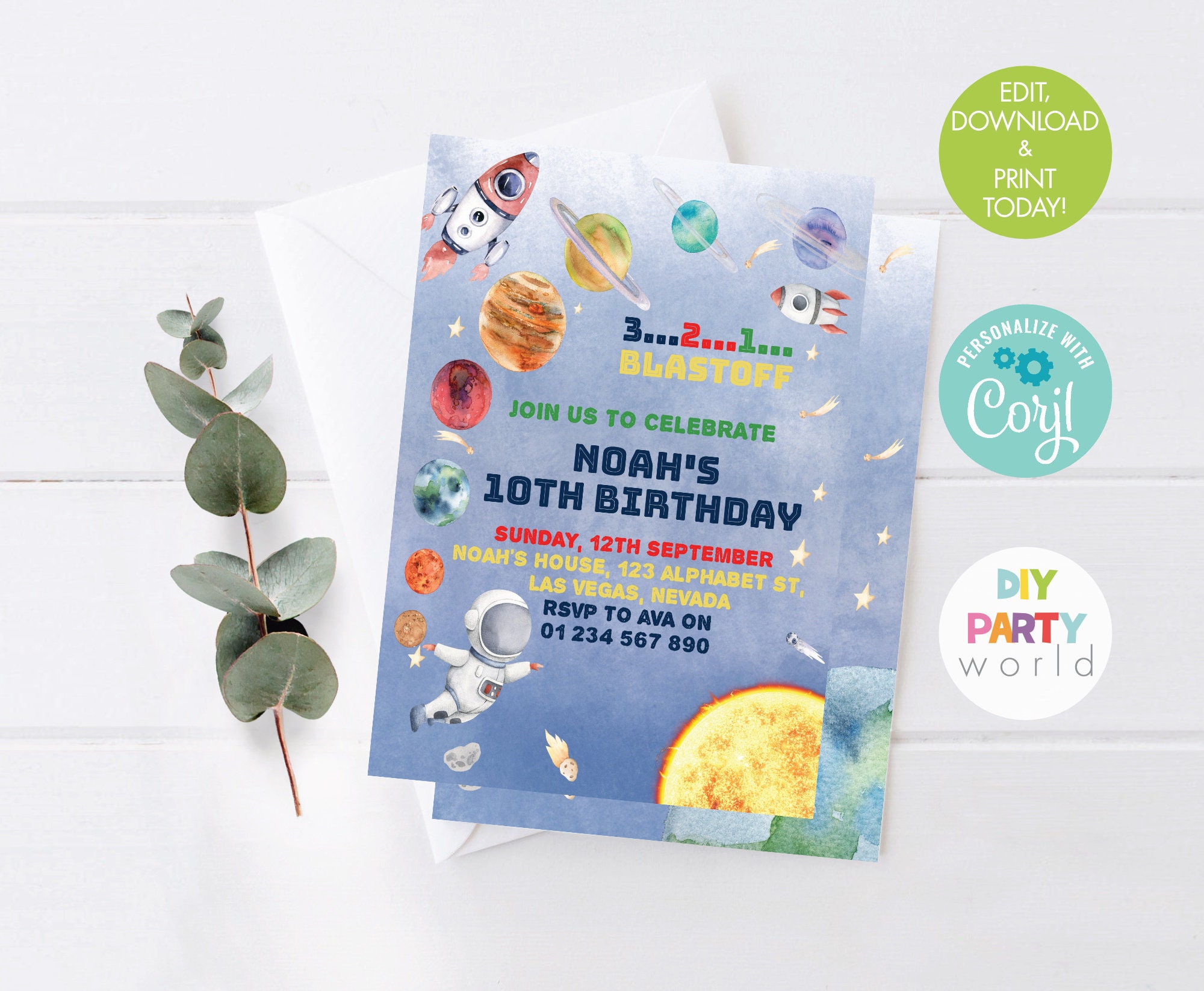 Editable Solar System Birthday Invitation, Printable Space Theme Invite ...