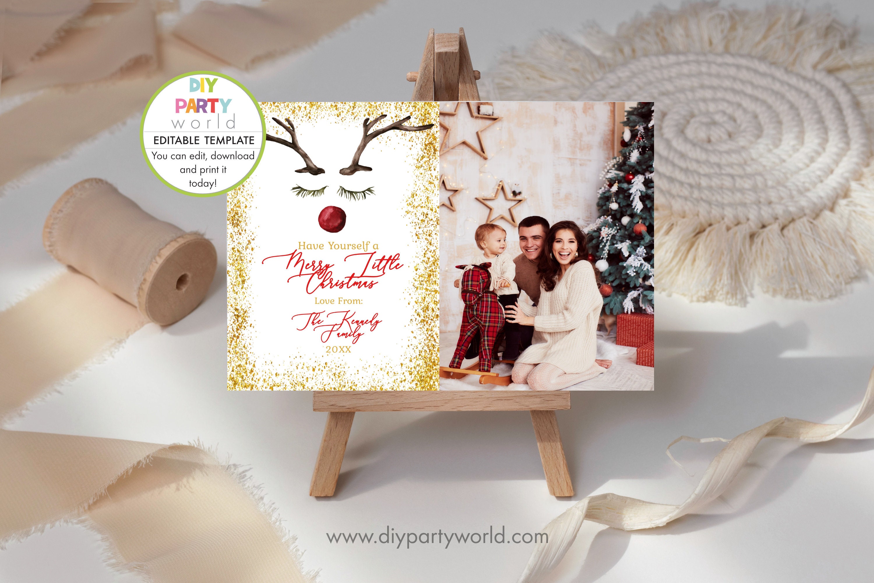 Christmas Photo Card, Reindeer Photo Christmas Card, Editable Card ...