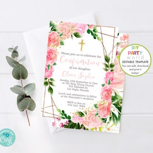 Editable Girl's Confirmation Invitation Confirmation - Etsy