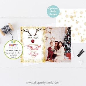 Christmas Photo Card, Reindeer Photo Christmas Card, Editable Card ...
