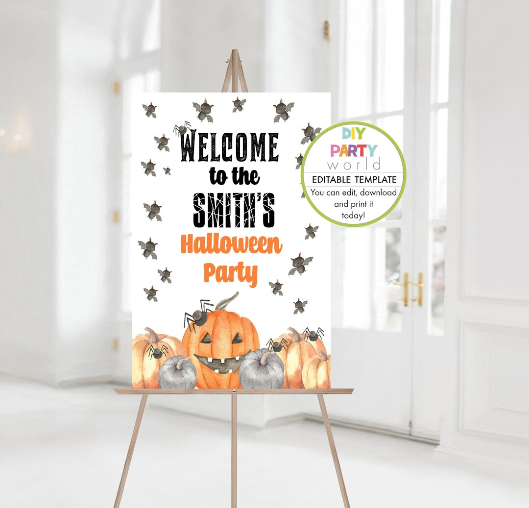Editable Halloween Party Welcome Sign Printable Pumpkin - Etsy
