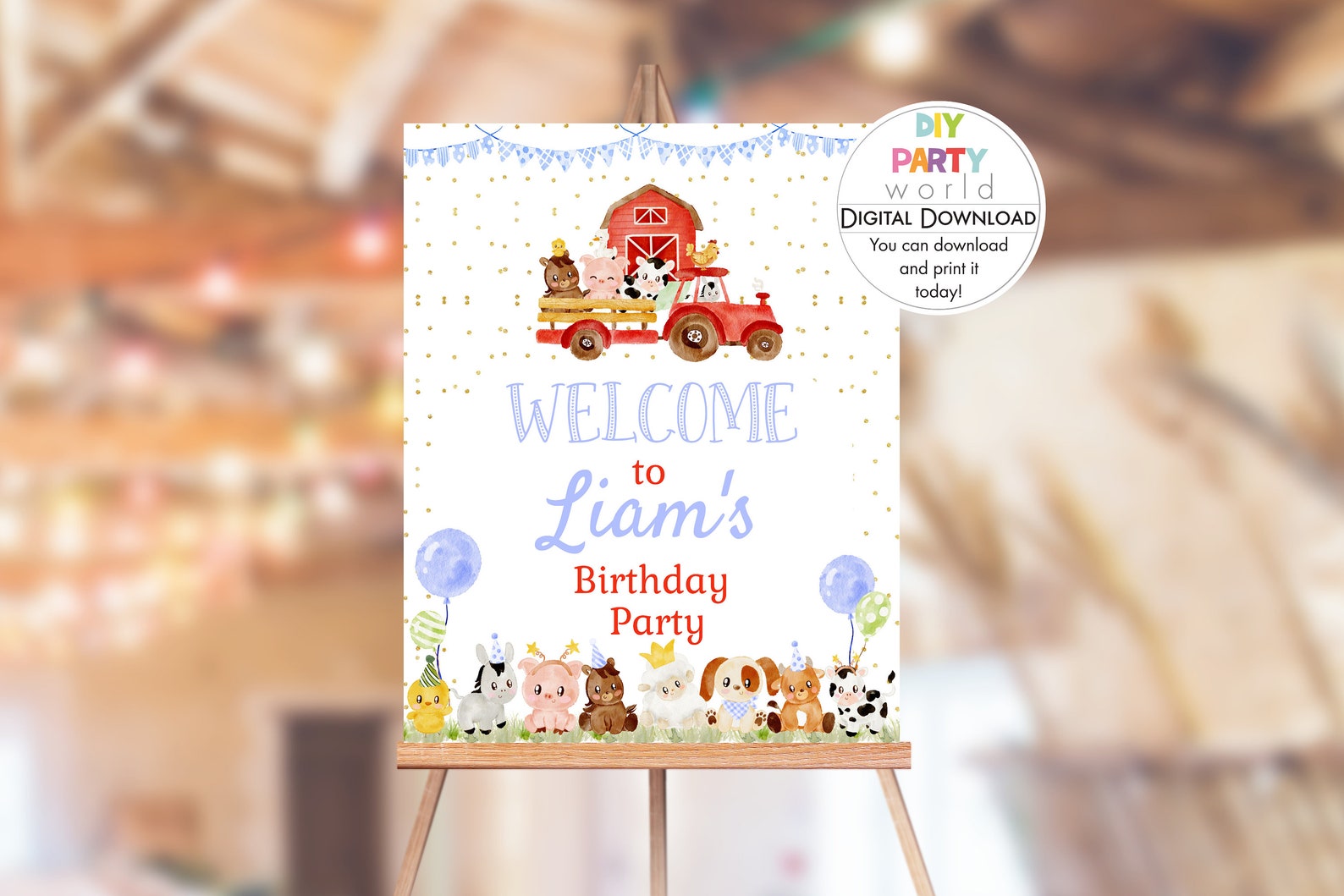 Editable Farm Animals Welcome Sign, Blue Farm Welcome Sign, Printable ...