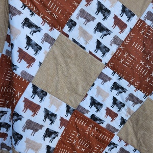 Personalized Cow Print Quilt, Boho Cow Quilt, Farm Quilt, Handmade Farm Quit Boy, Cows Crib ...