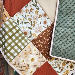 Handmade Earth Tone Crib Quilt, Boho Wildflower, Floral Quilt, Olive ...