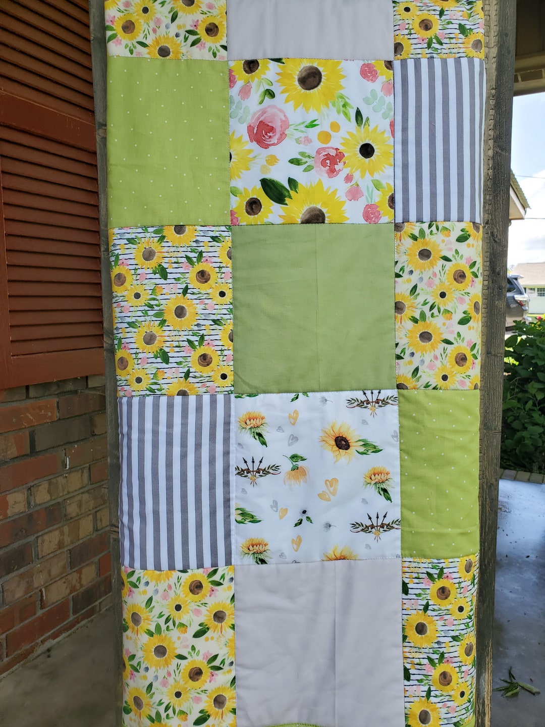 Sunflower Baby Quilt, Handmade Sunflower Baby Quilt, Patchwork Baby ...