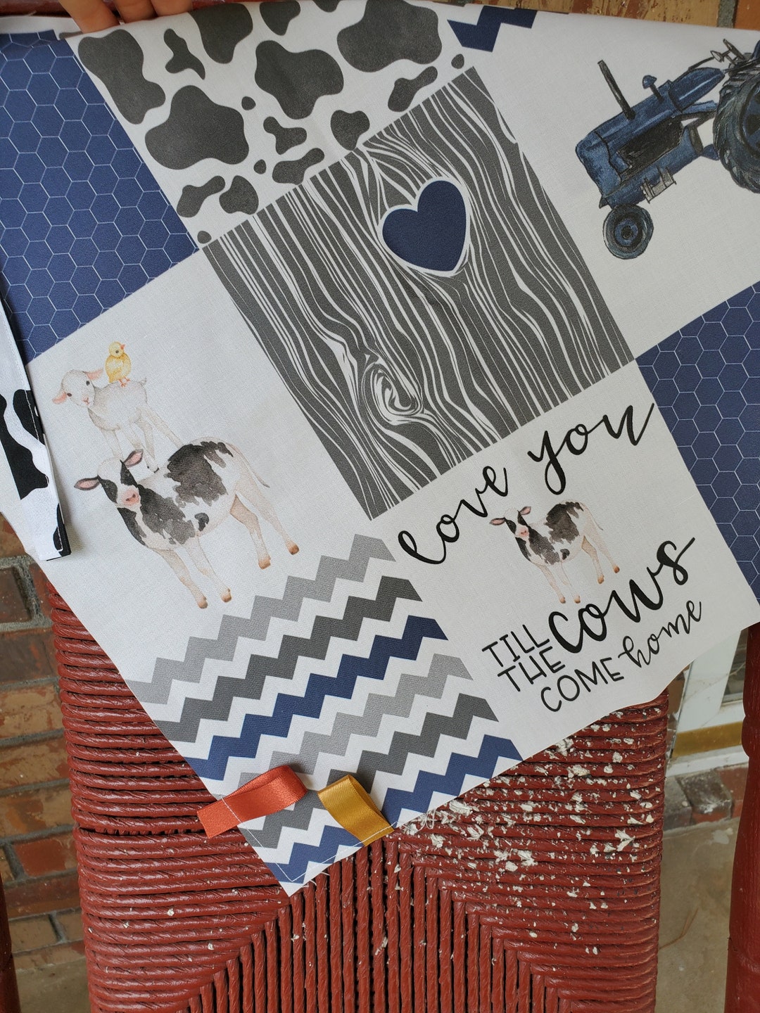 Farm Animal Baby Lovey, Cow Print, Sensory Ribbon, 18" X 18" - Etsy
