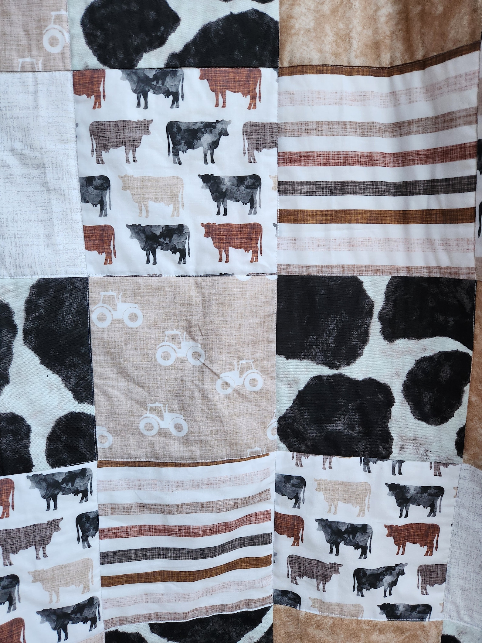 Farm-themed Baby Quilt With Cow and Tractor Design Handmade in Black ...