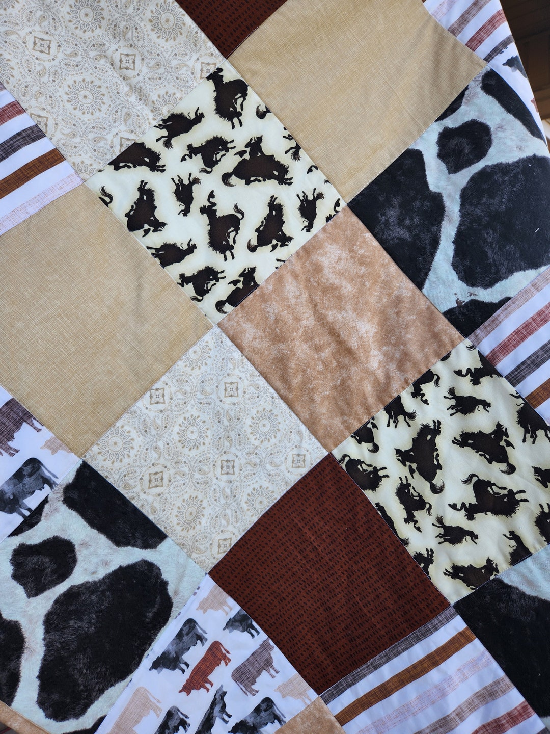 Personalized Cow Print Quilt, Boho Cow Quilt, Farm Quilt, Handmade Farm ...