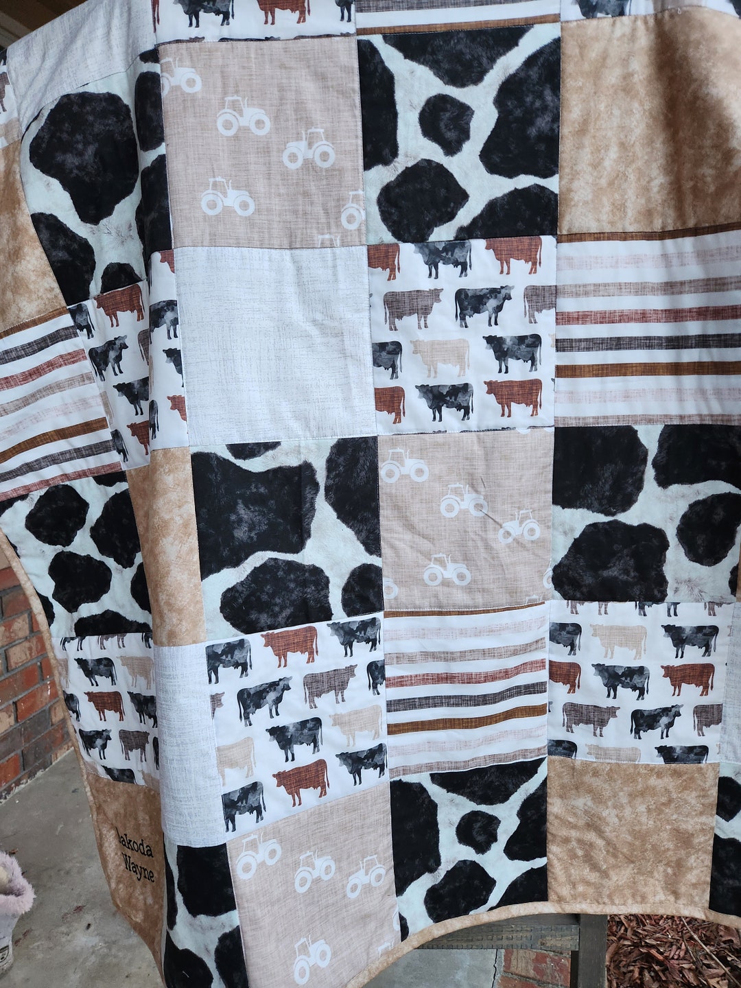 Farm-themed Baby Quilt With Cow and Tractor Design Handmade in Black ...