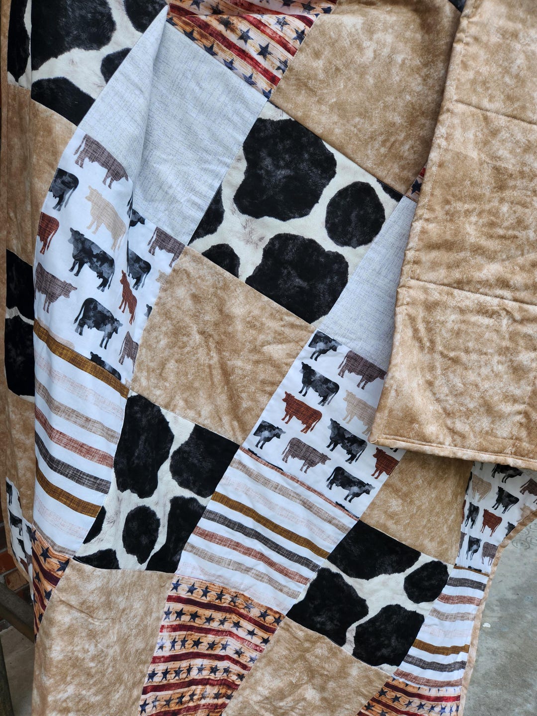 Farm-themed Quilt Cow and Farm Design Handmade in Black and Tan Colors ...