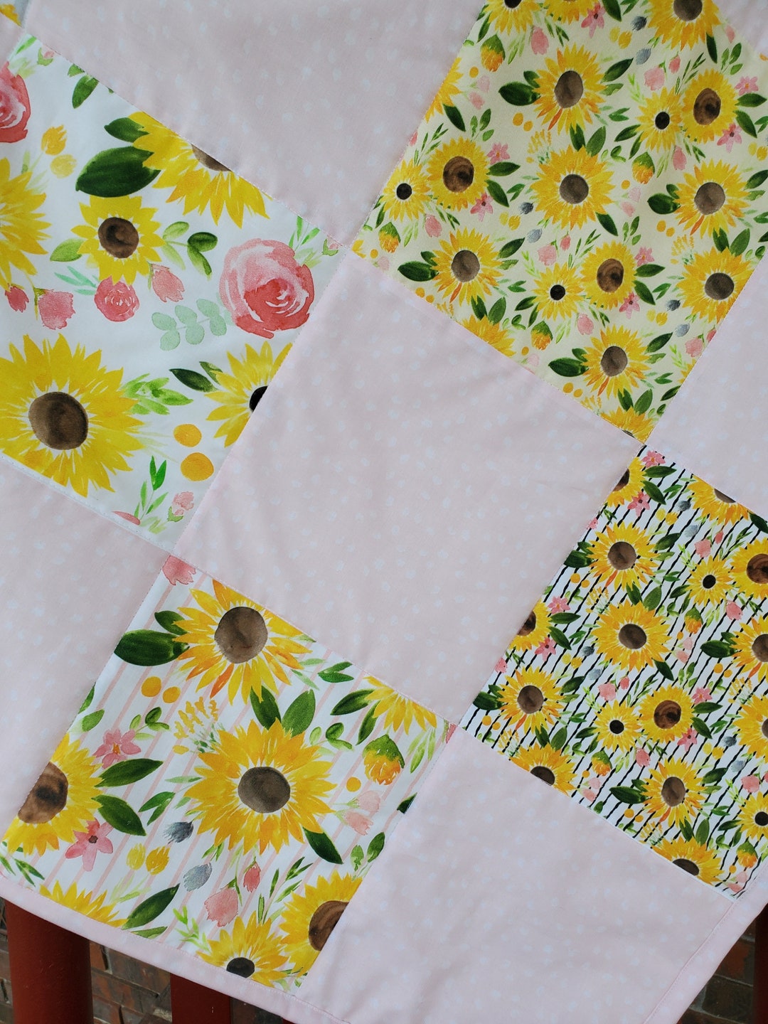 Adorable Handmade Watercolor Sunflower Baby Quilt Perfect Nursery Decor ...